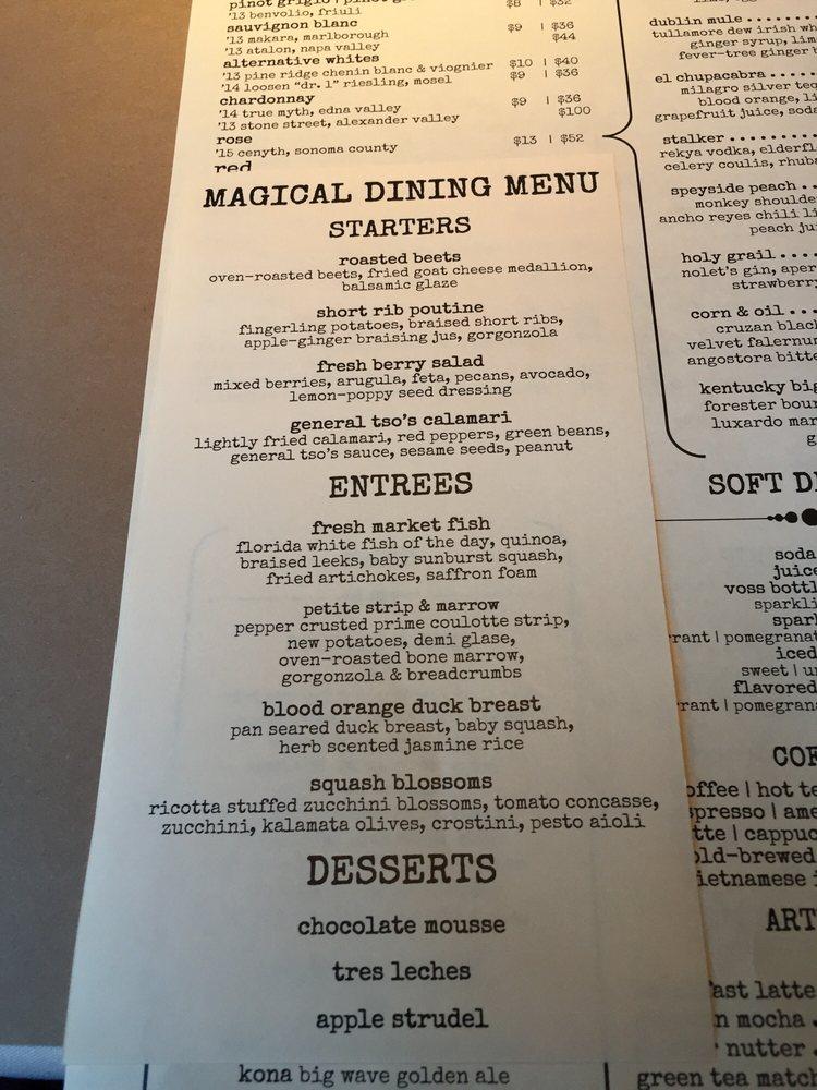 Menu at Artisan's Table restaurant, Orlando