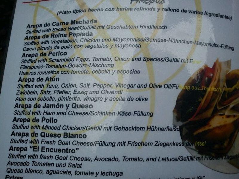 Carta de Bar Arepera El Encuentro, Santa Cruz de la Palma, Calle ...