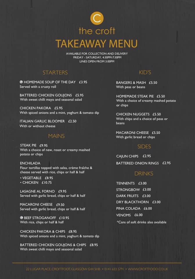 Menu at The Croft Bar & Restaurant, Glasgow