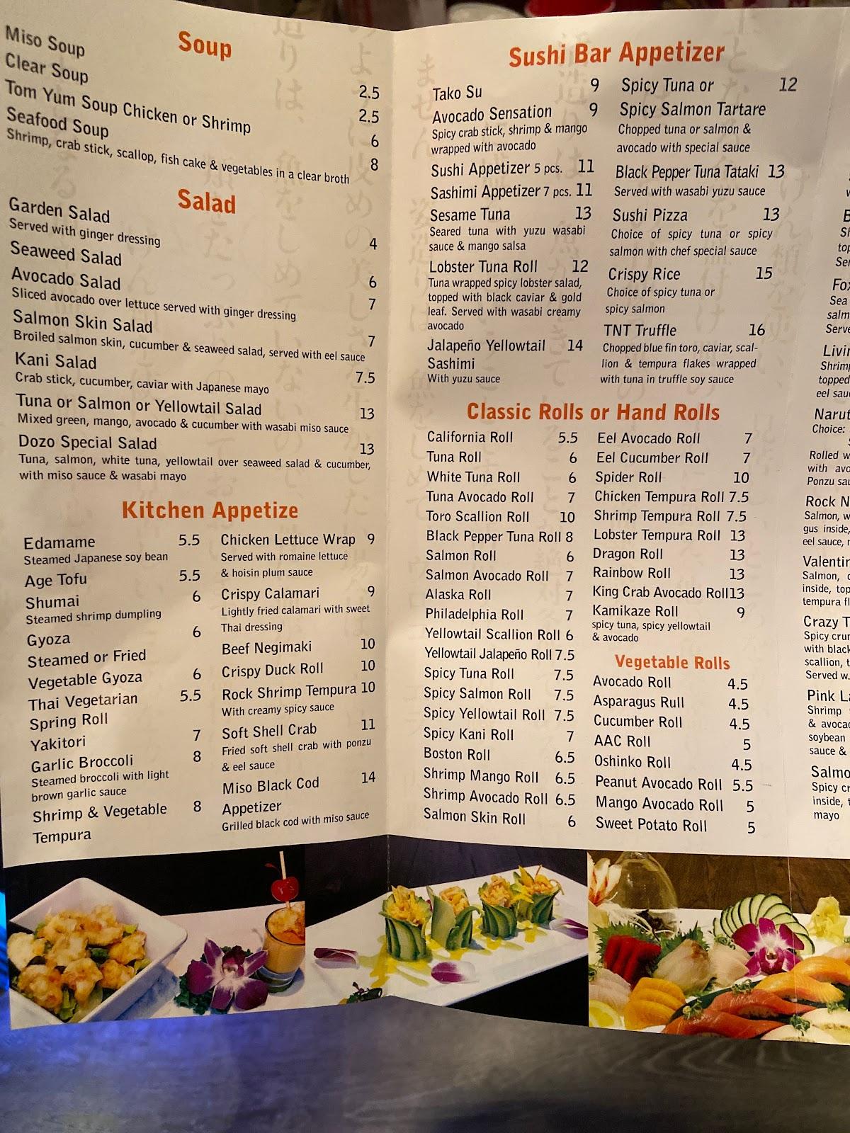 Menu at Dozo Sushi Asian Cuisine restaurant, Livingston