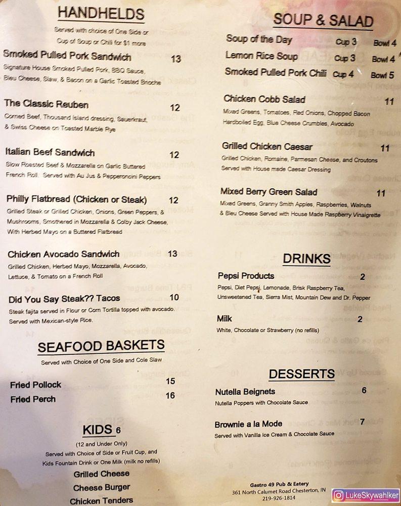 Menu at Gastro 49 pub & bar, Chesterton