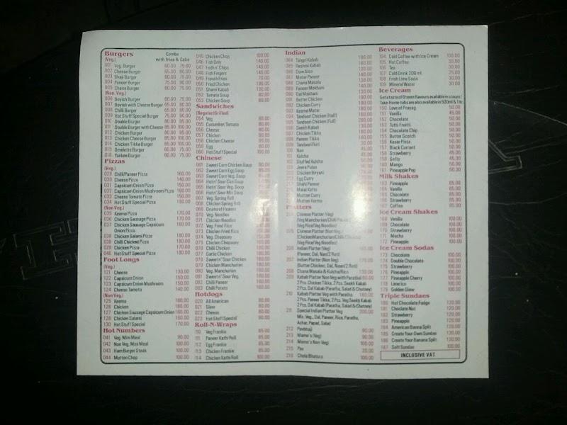 Menu at Hot Stuff, Allahabad, 21C