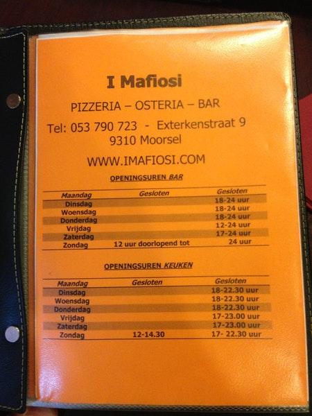 Menu at I Mafiosi, Aalst