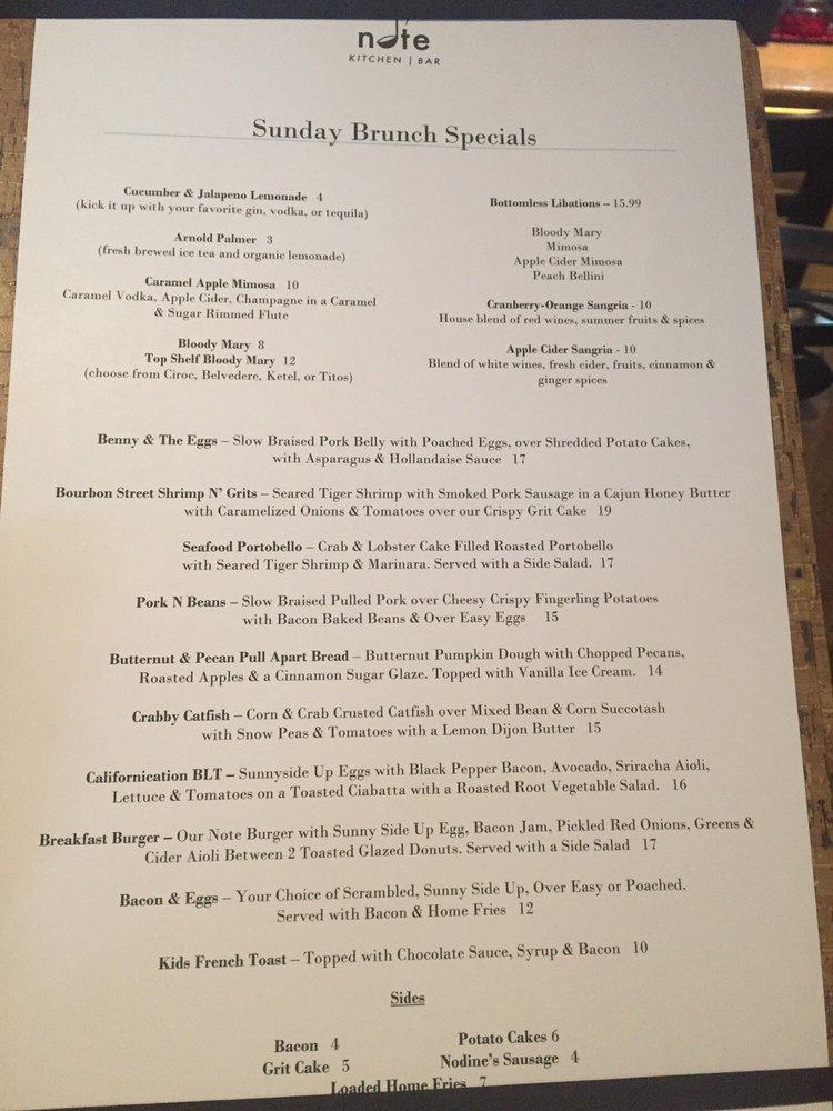Menu at Note Kitchen & Bar, Bethel