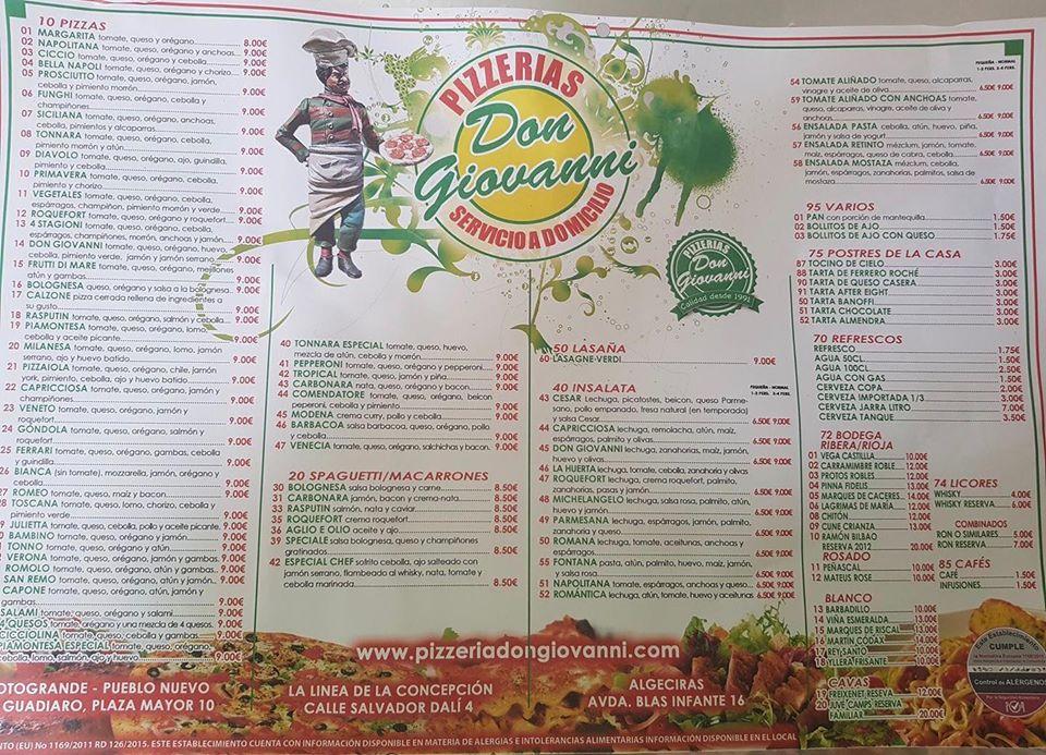 Menu at Pizzerias Don Giovanni, Pueblo Nuevo
