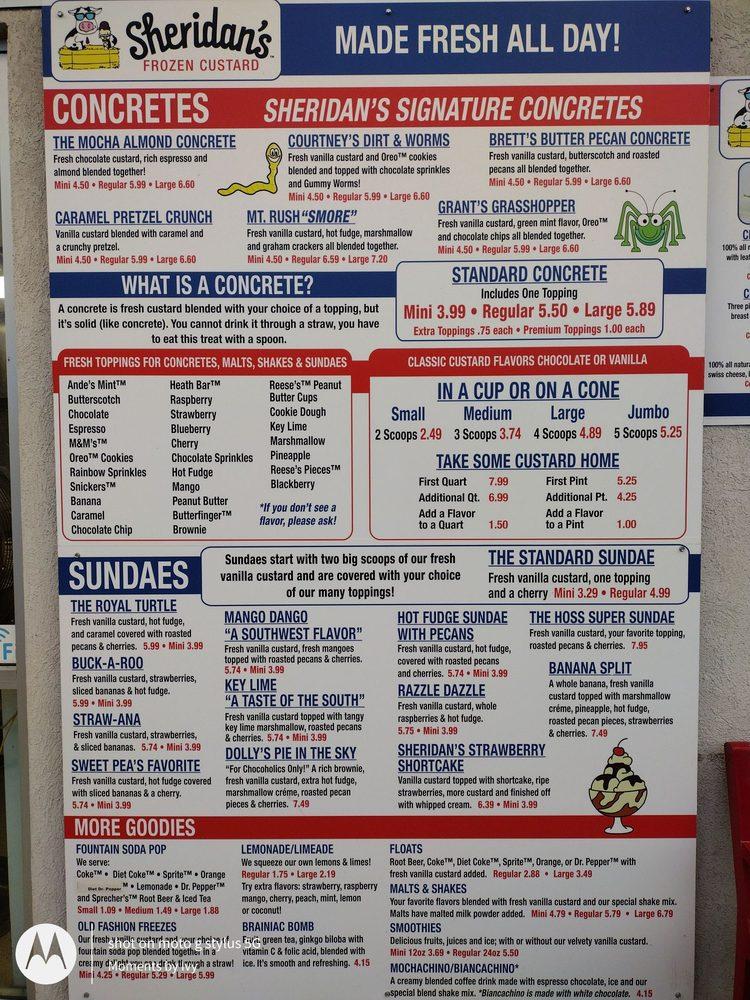 Carta del restaurante Sheridan's Frozen Custard, Topeka