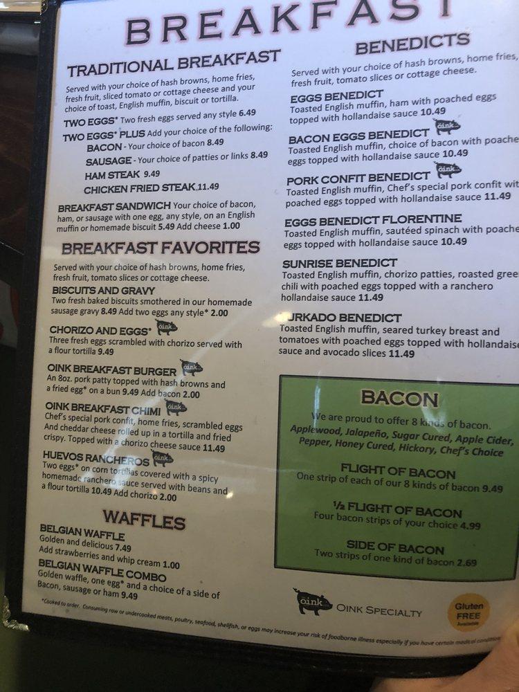 Menu at The Oink Cafe, Tucson