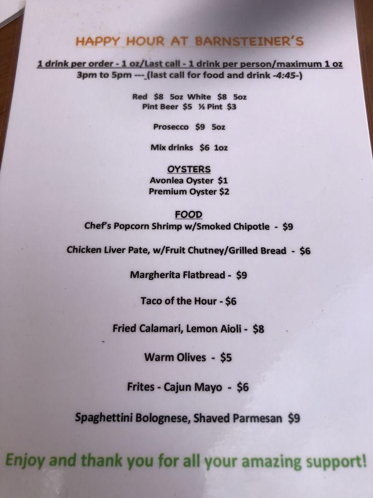 Menu at Barnsteiner's, Toronto