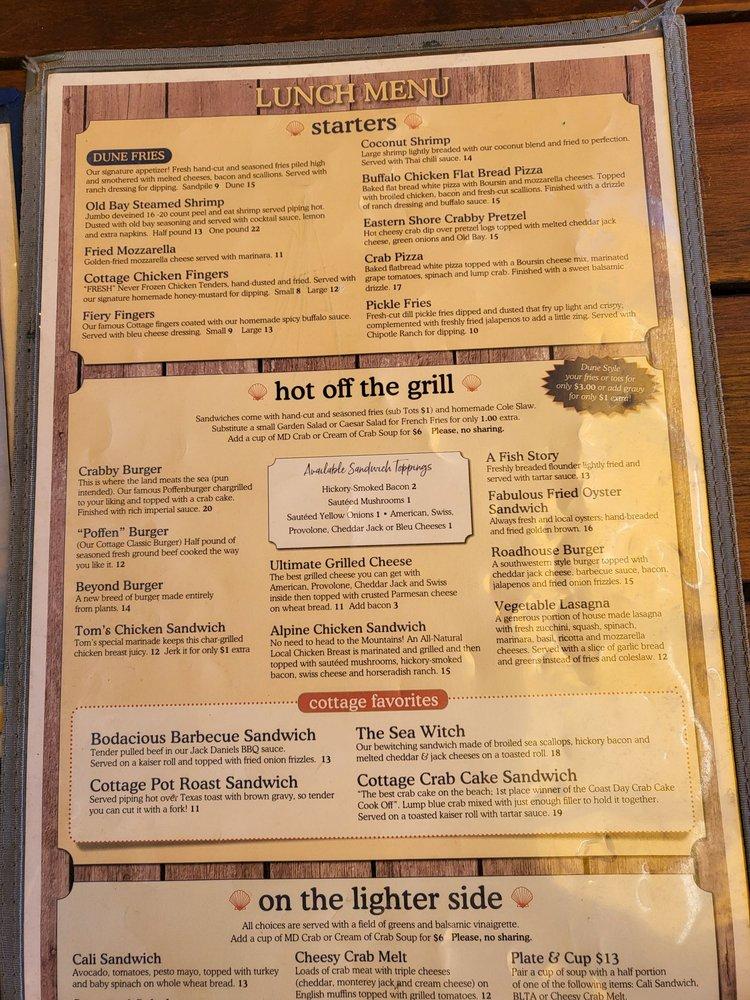 Menu at Cottage Cafe, Bethany Beach