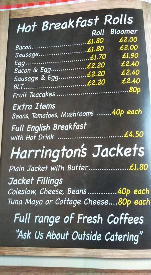 Menu at Harrington's Café cafe, Barnsley