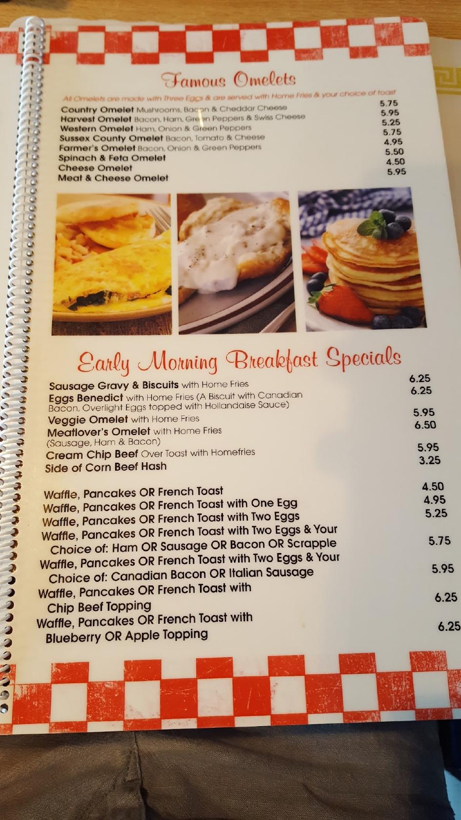 Menu at Harvest Diner restaurant, Georgetown, Dupont Blvd