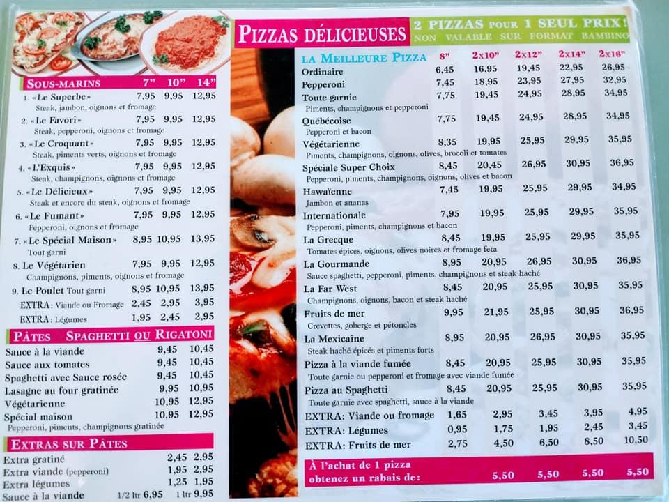 Menu at Pizza Super Choix pizzeria, Longueuil