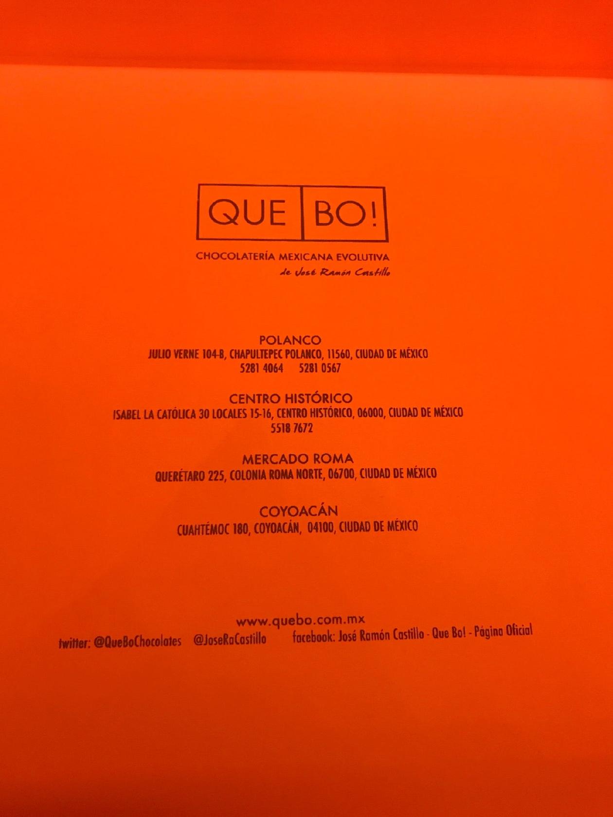 Menu at Que Bo! desserts, Mexico City, Julio Verne 104