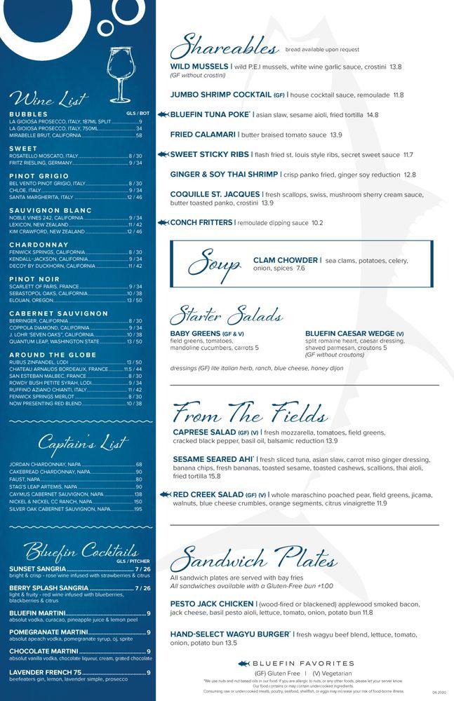 Menu at Bluefin Grill & Bar, The Villages