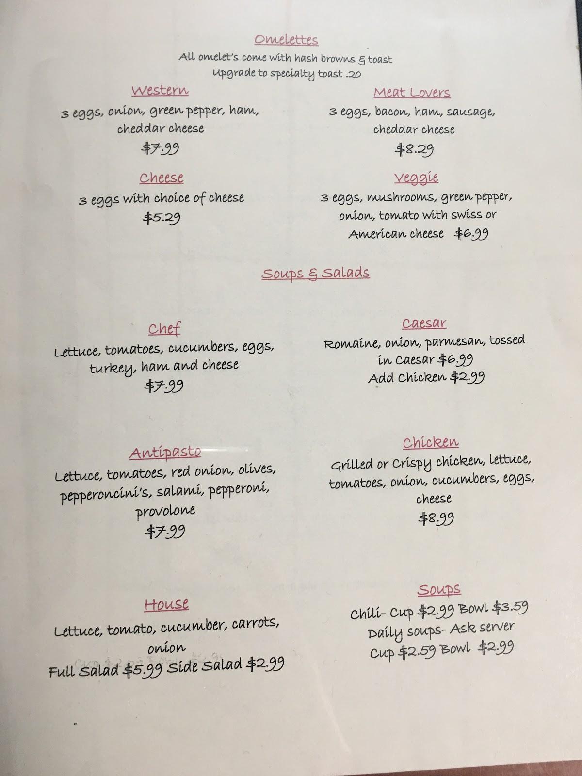 Menu at Country Red Hen restaurant, Peck