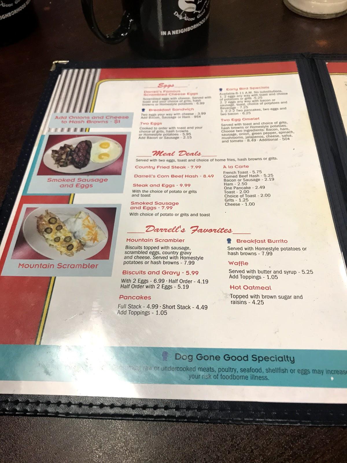 Menu at Darrell's Diner restaurant, Summerfield