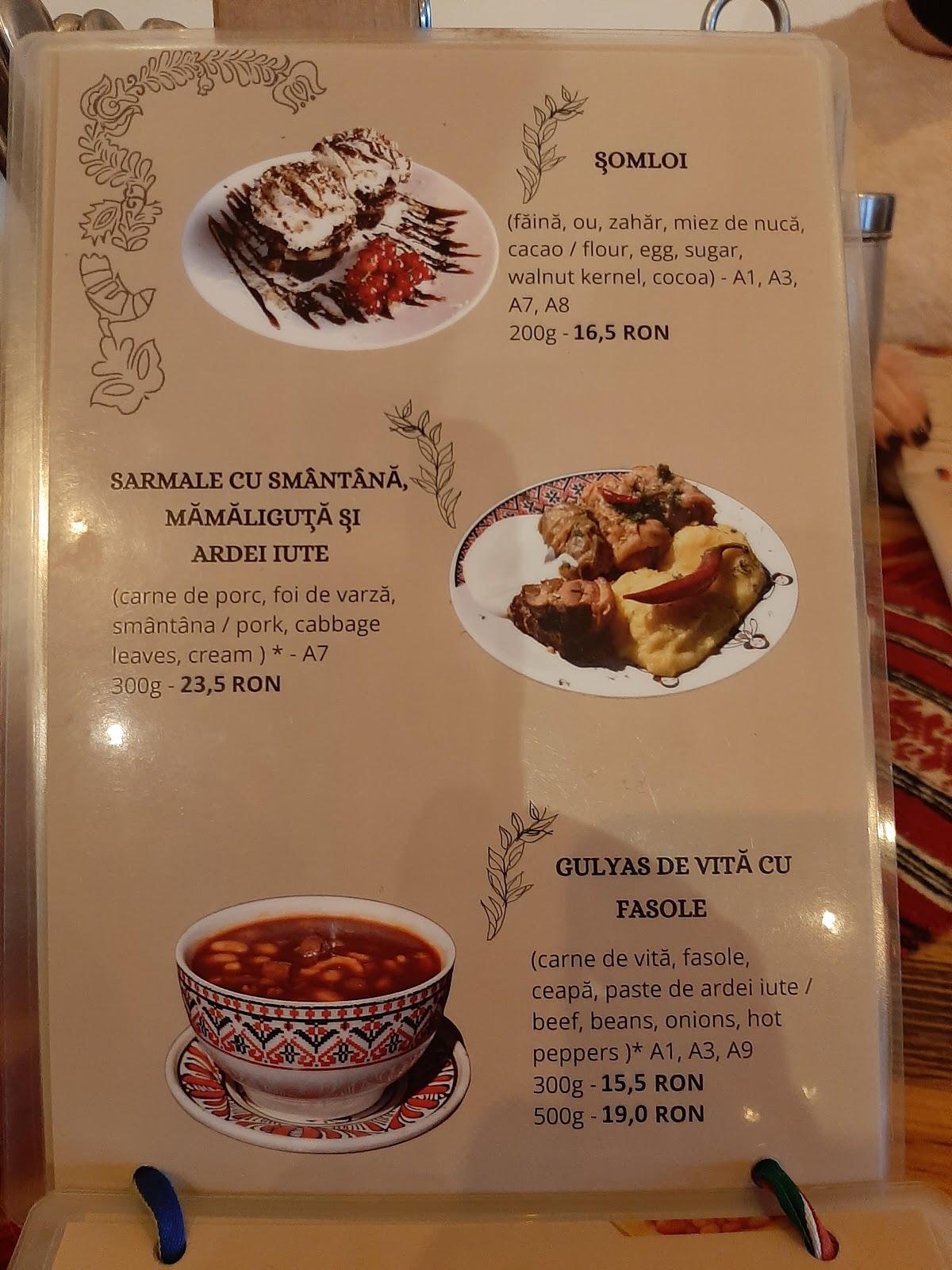 Menu at Hanu Paprika, Ozun, Strada Gábor Áron 89