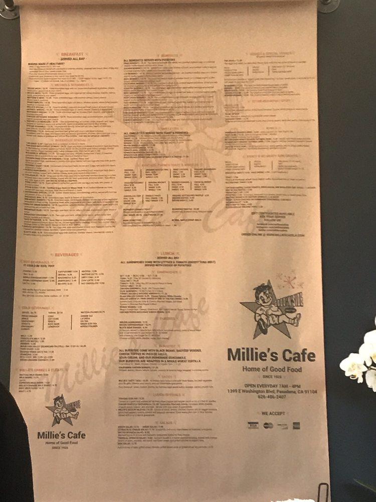 Menu at Millie's Cafe, Pasadena