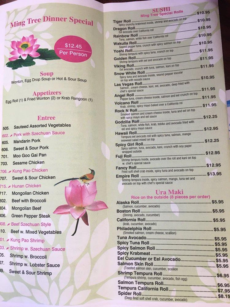 Menu at New ming tree restaurant, Crawfordville
