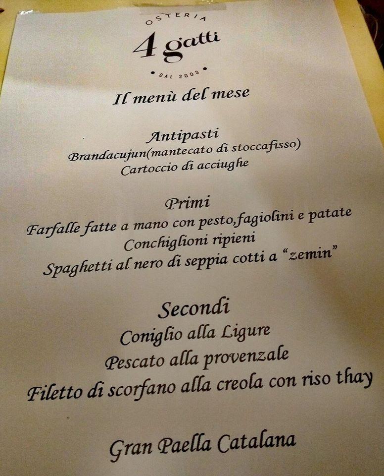 Menu da Osteria 4 Gatti ristorante, Dolceacqua