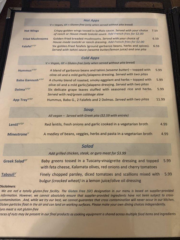 Menu at Pita Alley pizzeria, Carbondale