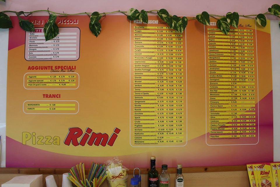 Speisekarte von Pizza Rimi, Trient