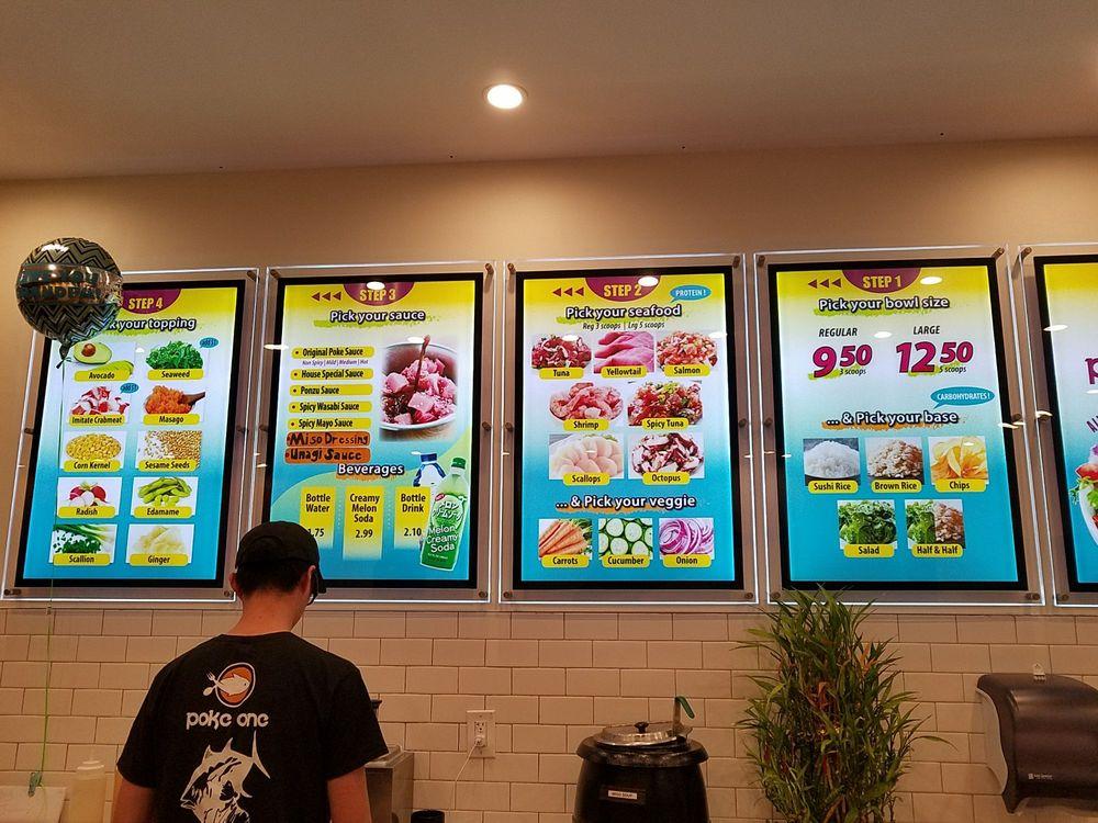 Menu at Poke One restaurant, San Bruno