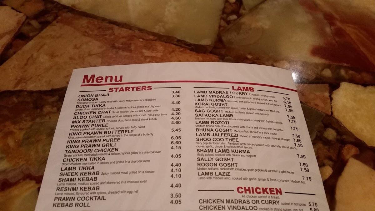 Menu at The Raj of India restaurant, Upminster