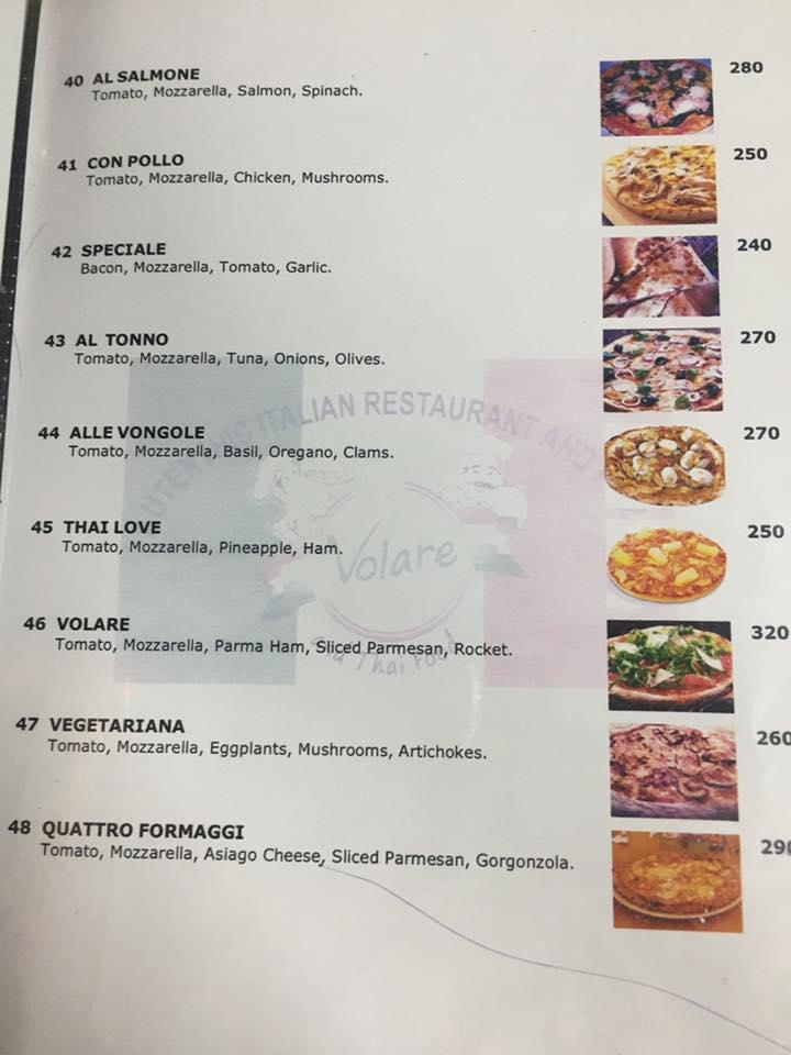 Menu at Volare italian restaurant, Nong Kae