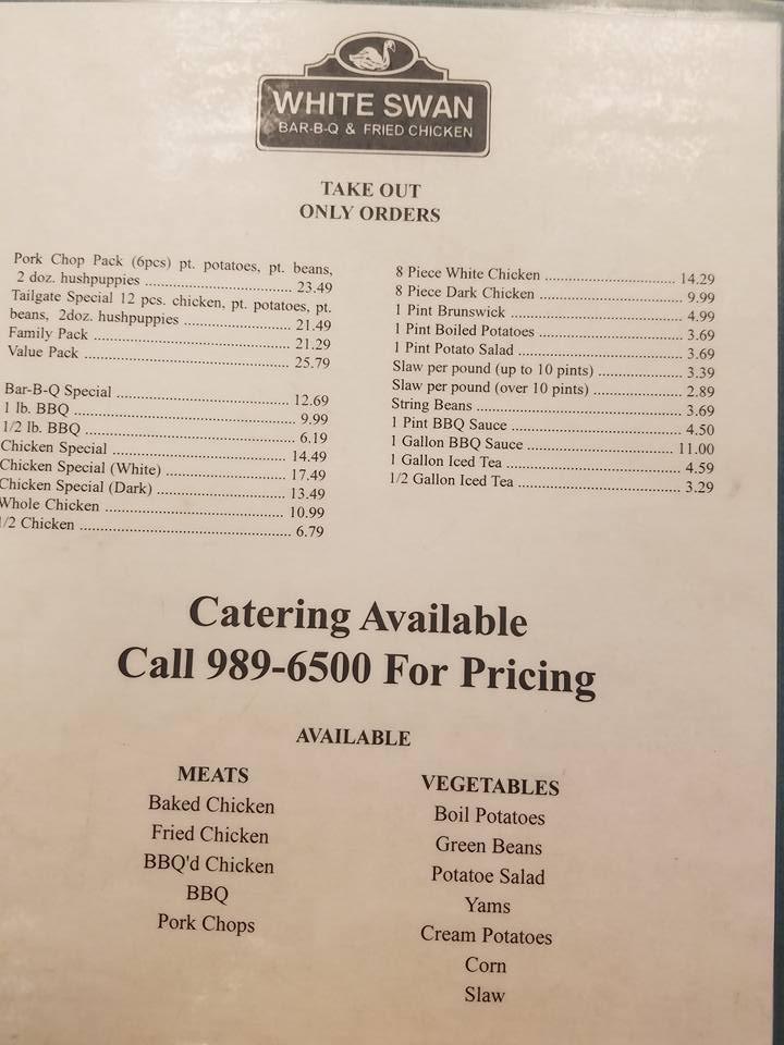 Menu at White Swan BBQ & Fried Chicken@ Wilsons Mill’s, Smithfield ...