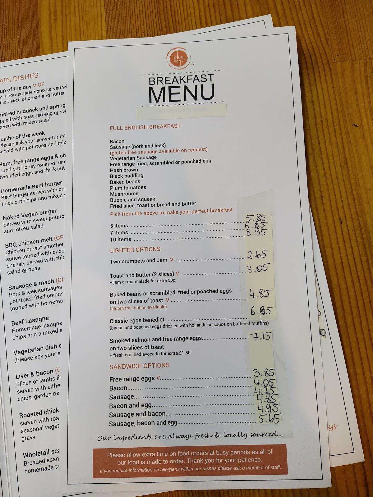 Menu at Blue & Berry Café cafe, Felixstowe