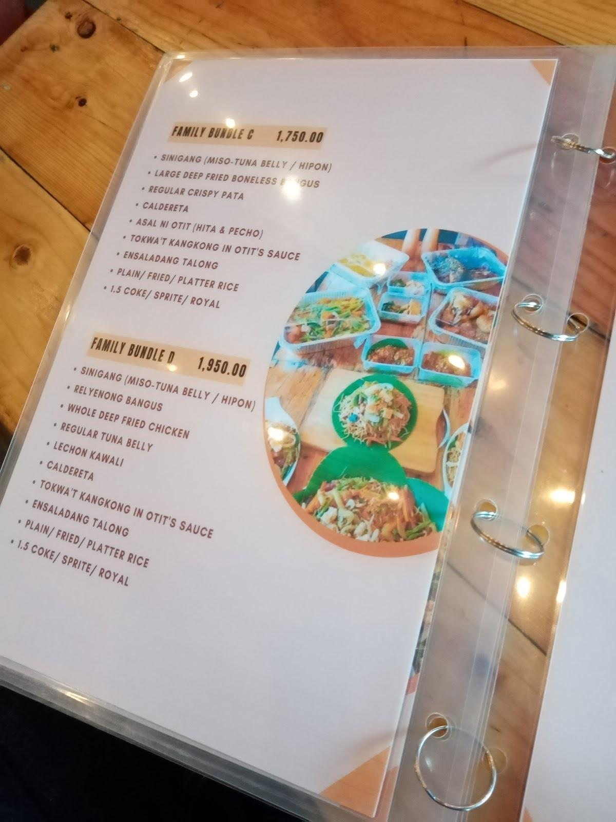 Menu at Chicks ni Otit restaurant, General Trias