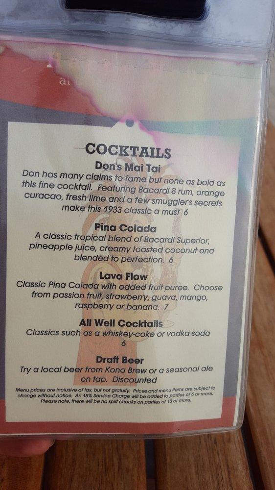Menu at Don the Beachcomber pub & bar, Kailua-Kona