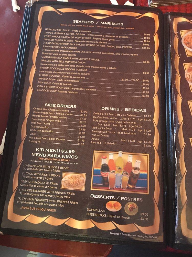 Menu at Lindo Mexico restaurant, Huntsville