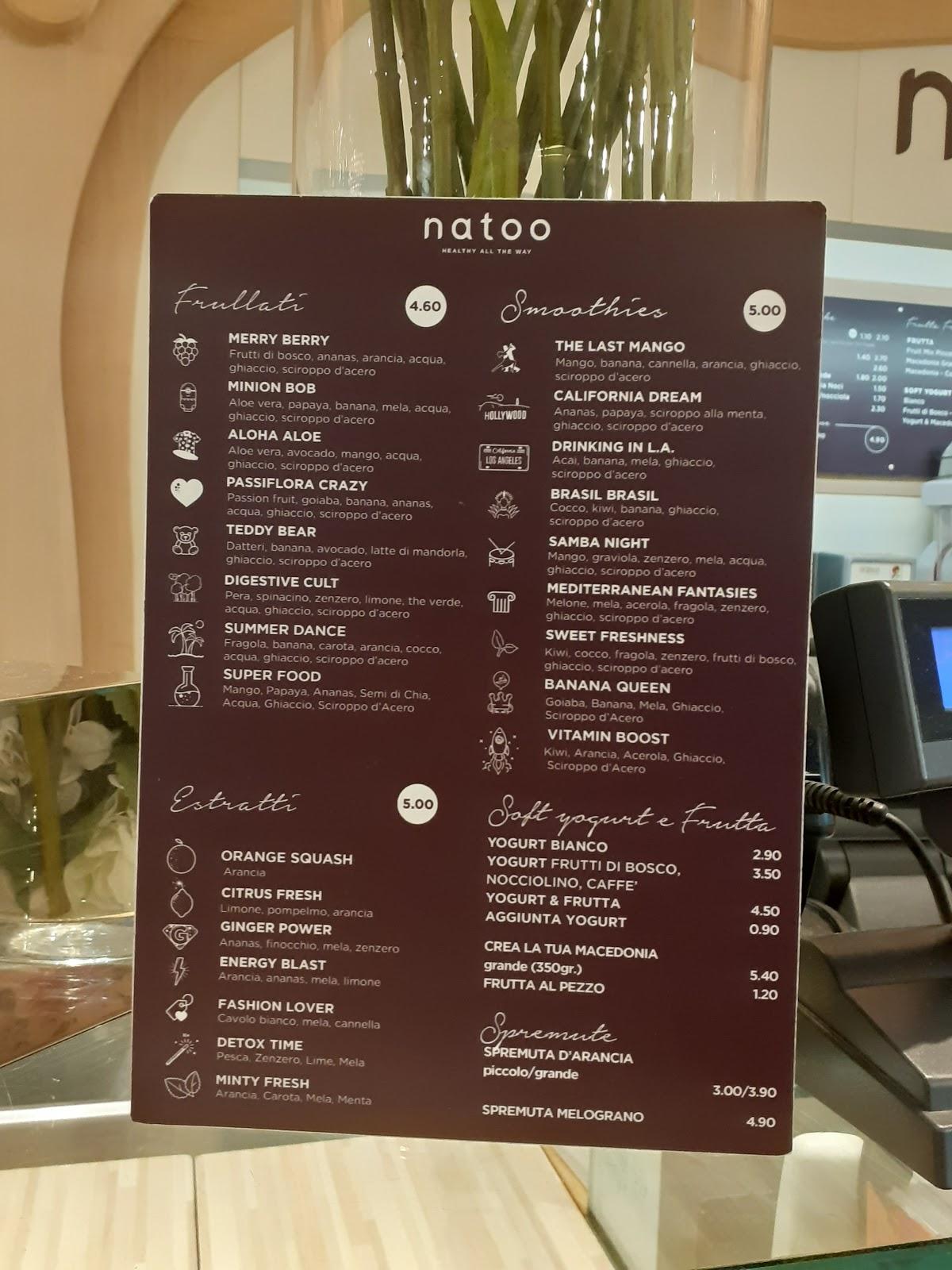 Carta del restaurante Natoo Healthy All The Way, Padua