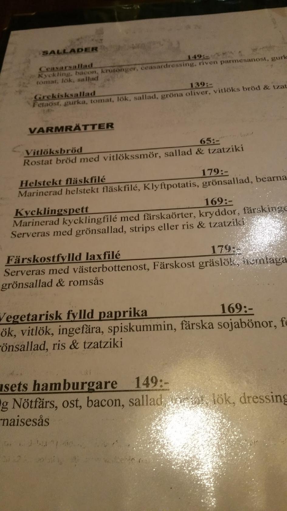 Menu at Rött Bar & Restaurang AB, Umeå