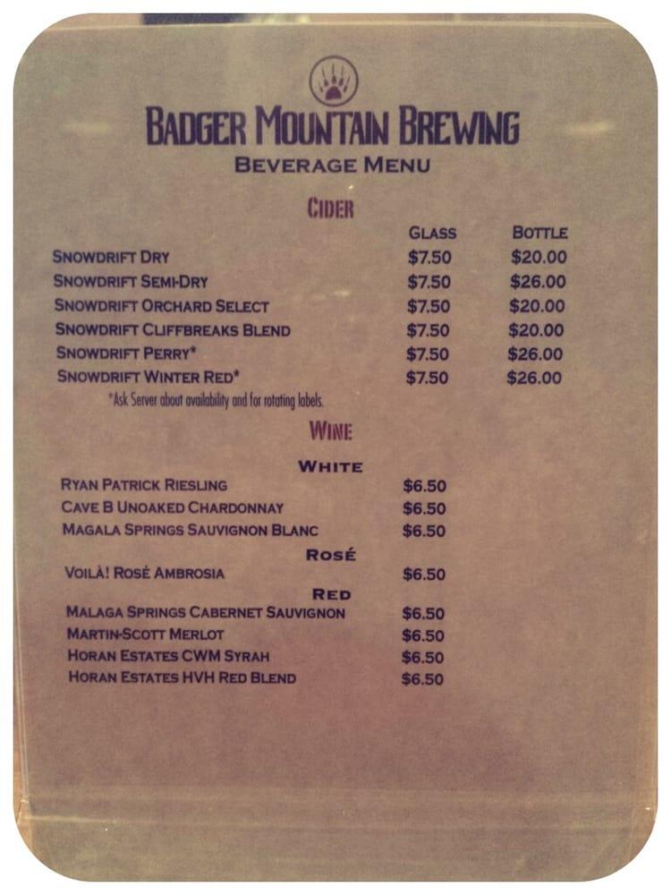 Menu at Badger Mountain Brewing pub & bar, Wenatchee