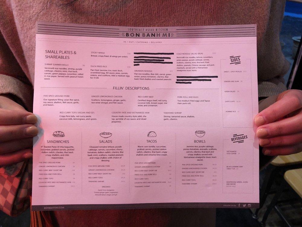 Menu at Bon Banh Mi Southeast Asian Kitchen restaurant, Mount Pleasant ...