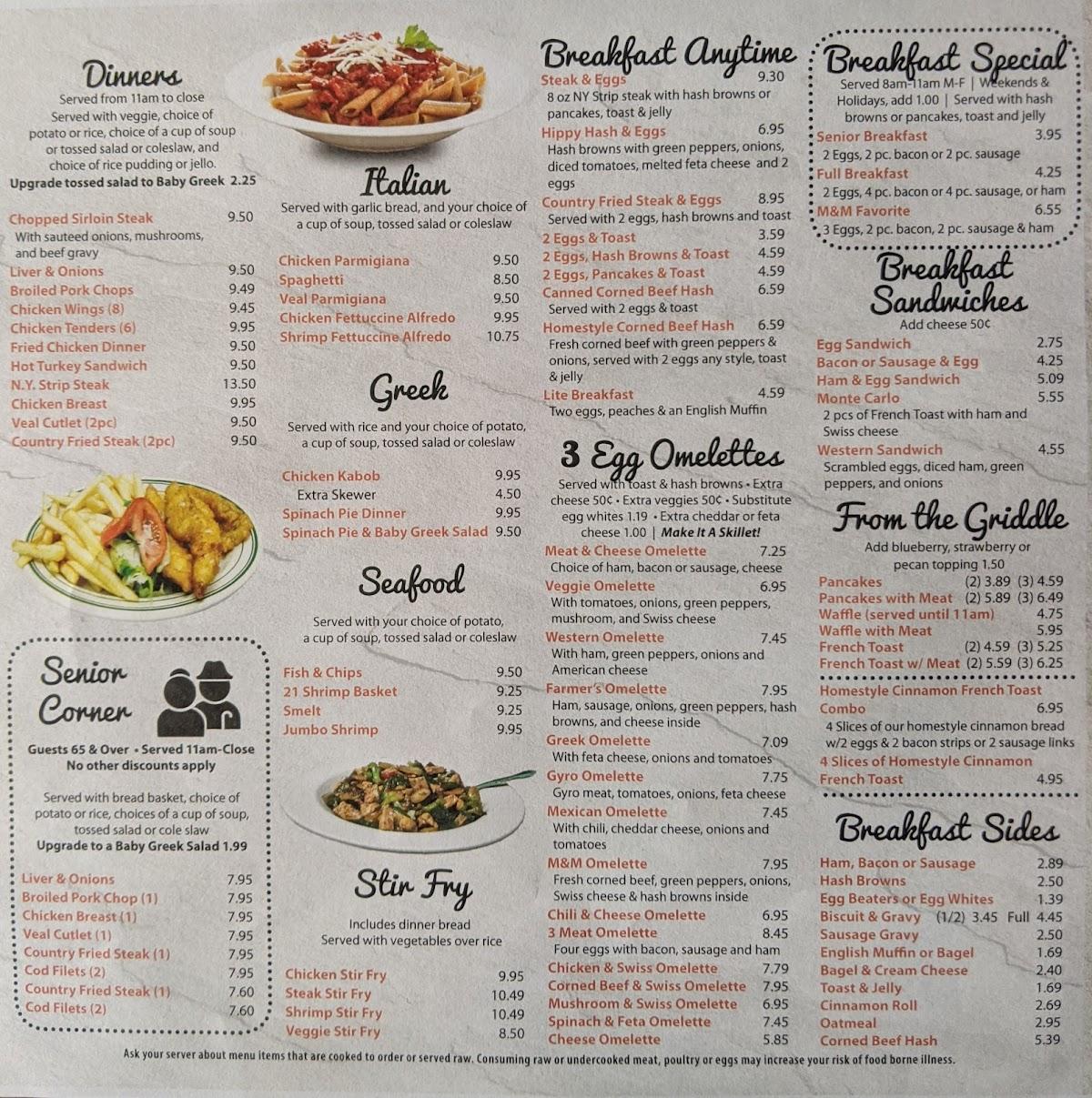 Menu at M & M Cafe, Canton