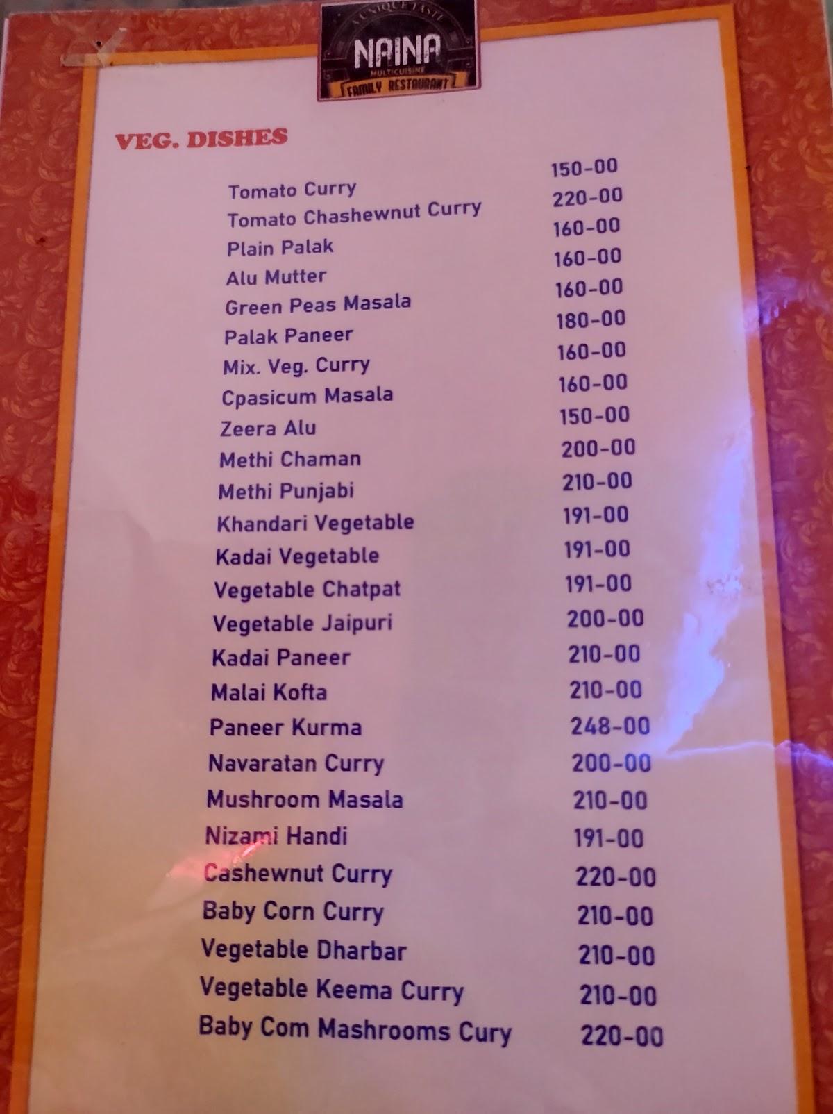 Menu at Naina Multi Cuisine Family Restaurant, Ponnur