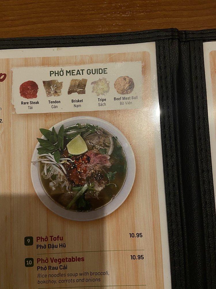 Menu at Pho Tran restaurant, New Orleans