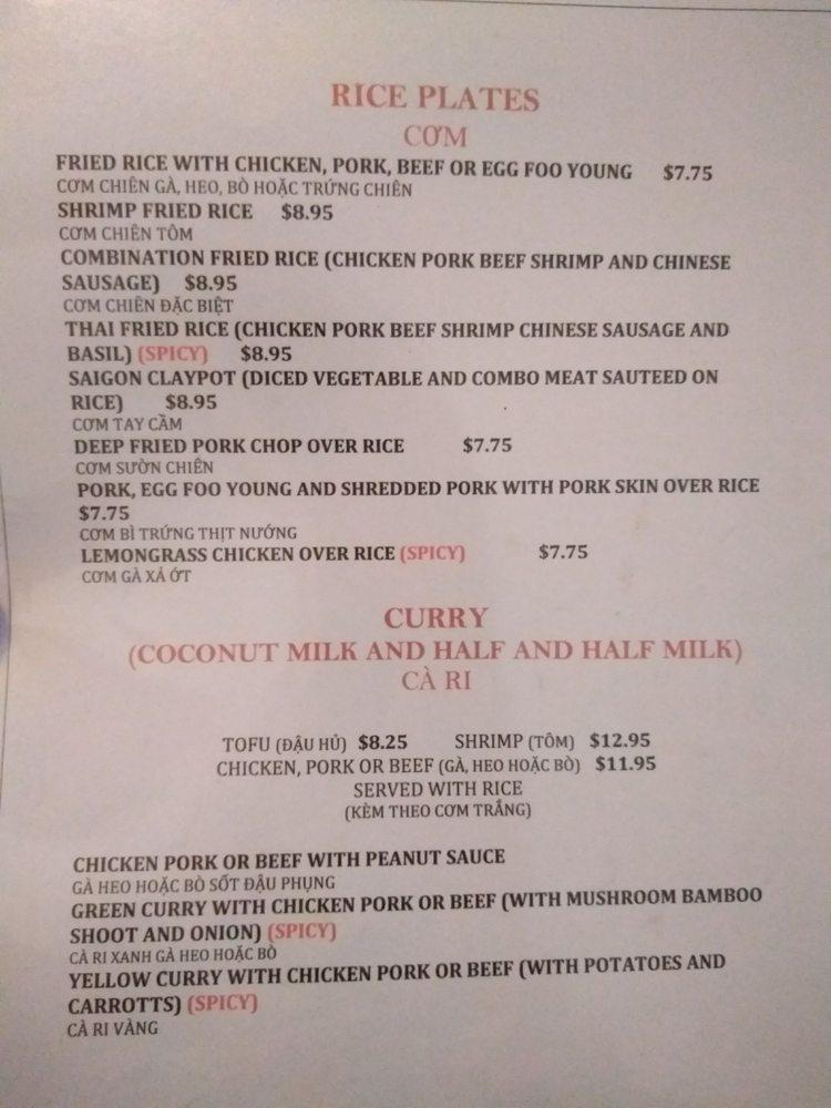 Menu at Saigon Restaurant, Vancouver, NE 72nd Ave