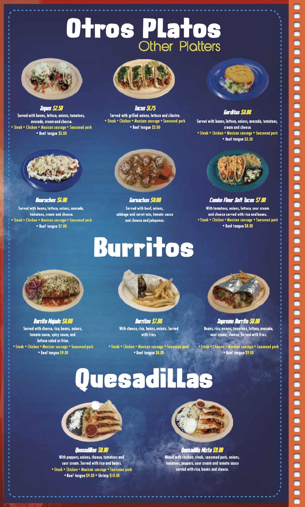 Menu at El Manantial Honduras Restaurant, Calhoun