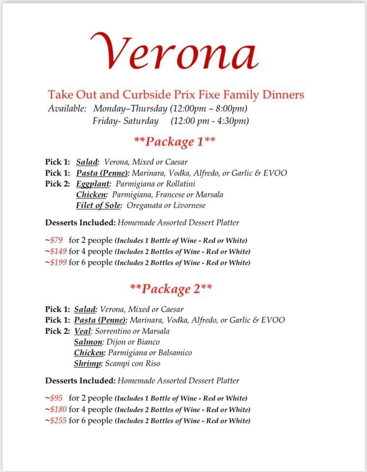 Menu at Verona Ristorante pub & bar, Farmingdale