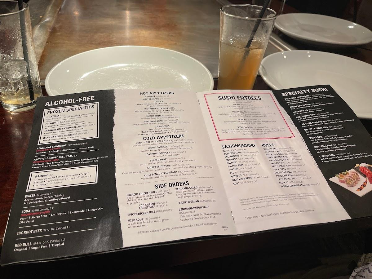 Menu at Benihana restaurant, Lauderdale-by-the-Sea