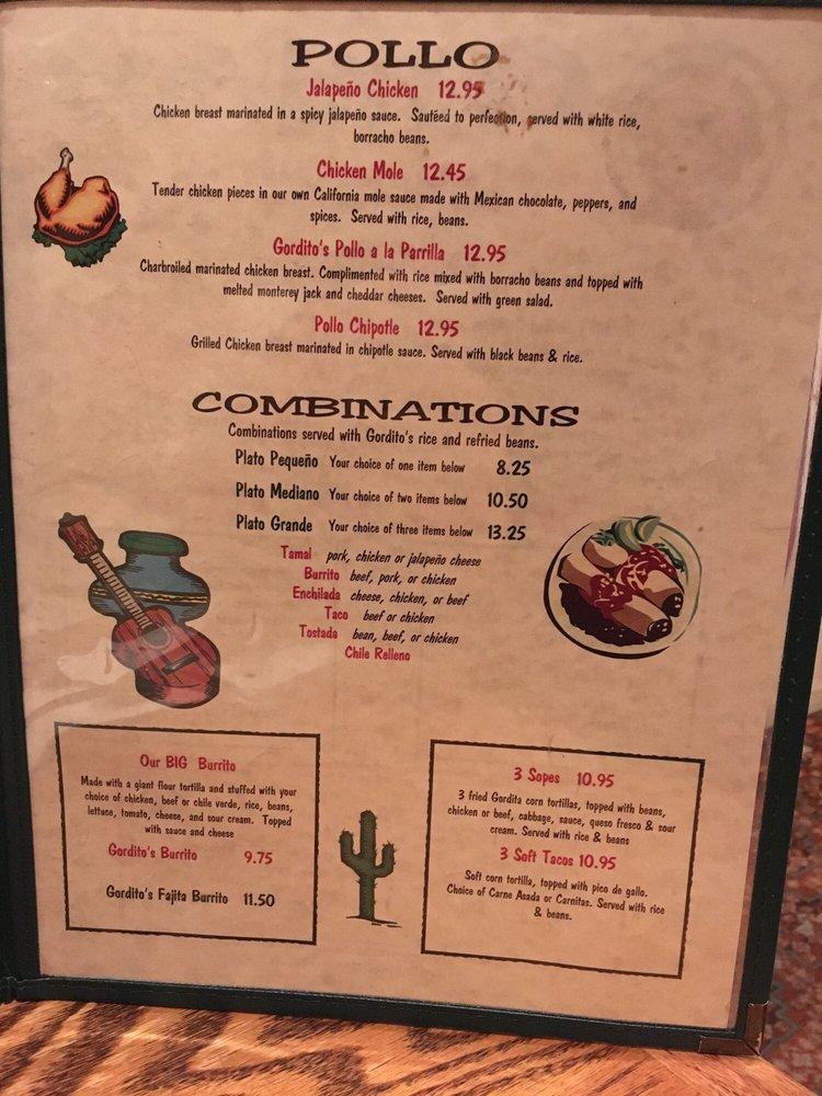 Menu at Gordito's Mexican Restaurant, Fairfield