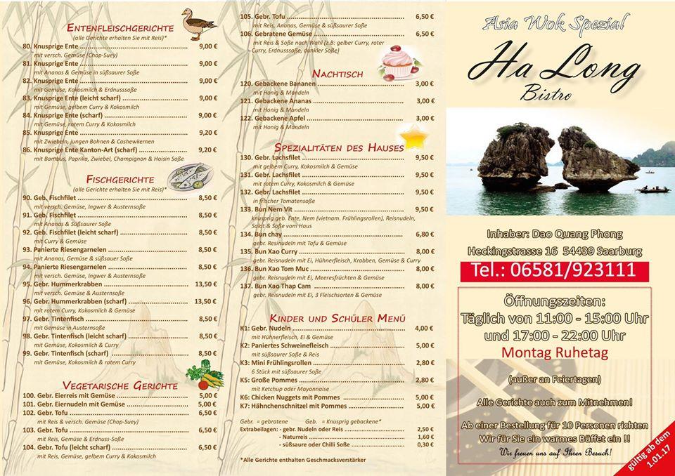Menu au Bistro Ha Long restaurant, Saarburg