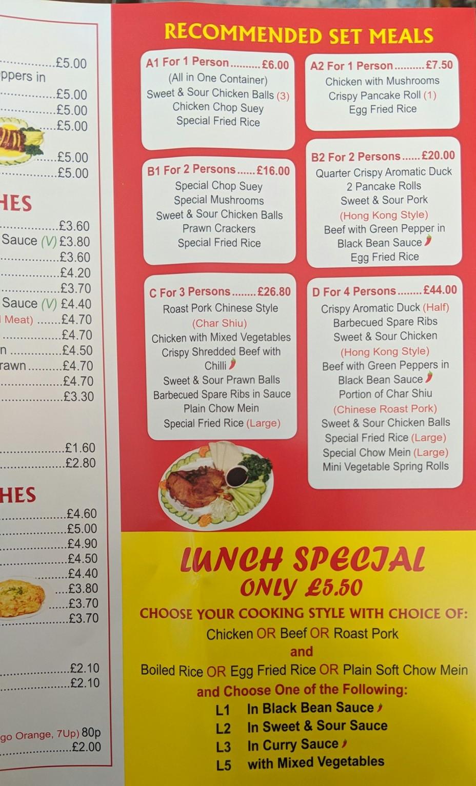 Menu at Long Hing restaurant, Sheffield
