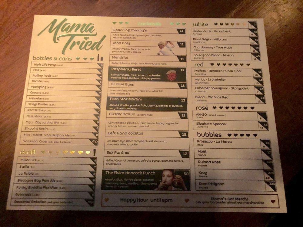 Menu at Mama Tried pub & bar, Miami