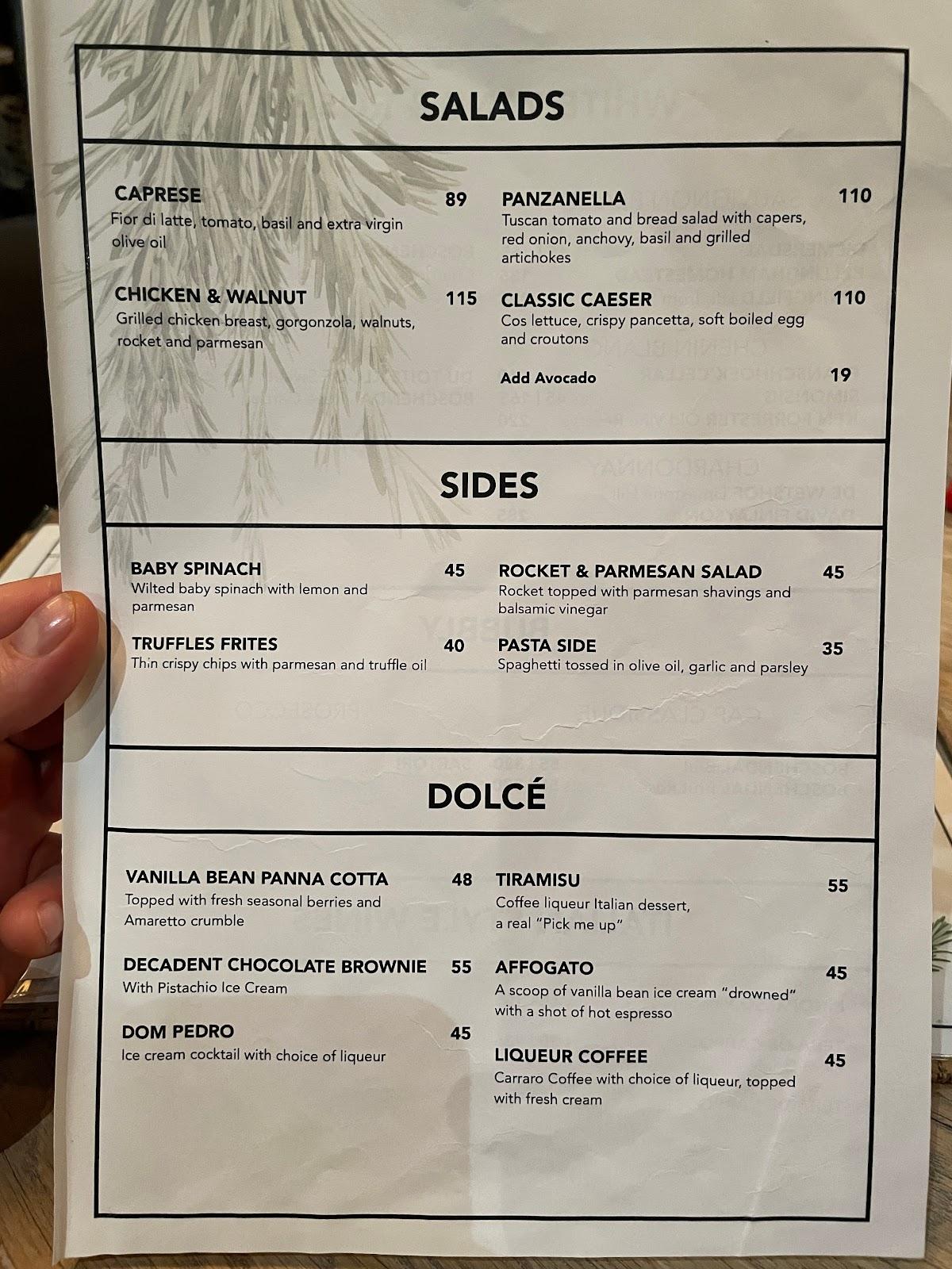 Menu at Nolio Italian Bistro restaurant, Port Elizabeth
